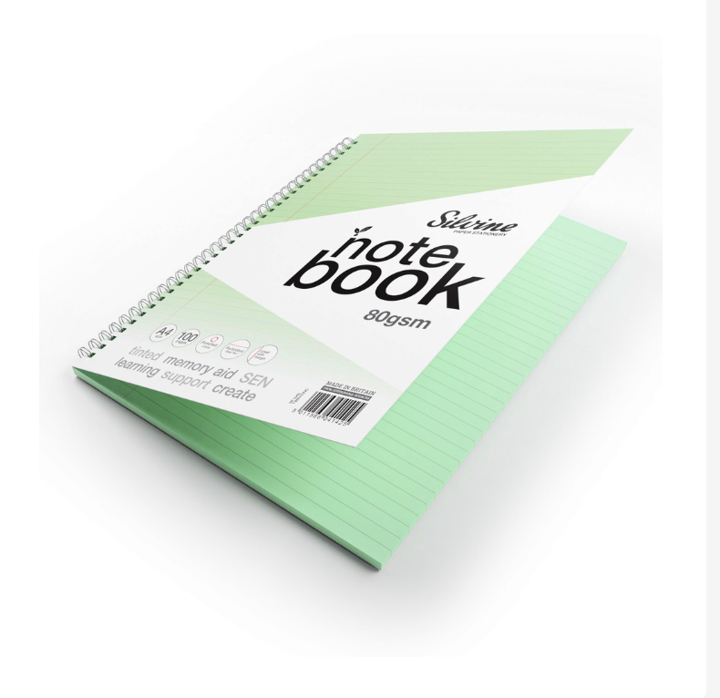 Silvine Tinted A4+ Notebook 8mm Lined with Margin 100 Pages Green (NEW ...